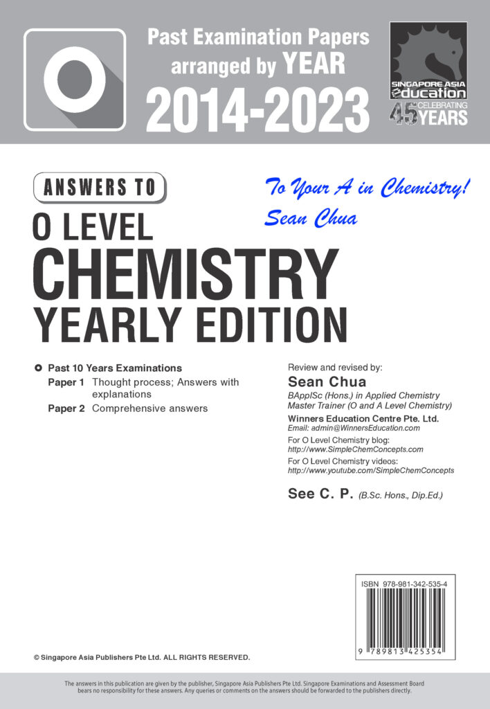 O Level Pure Chemistry 10 Year Series Book by Mr Sean Chua